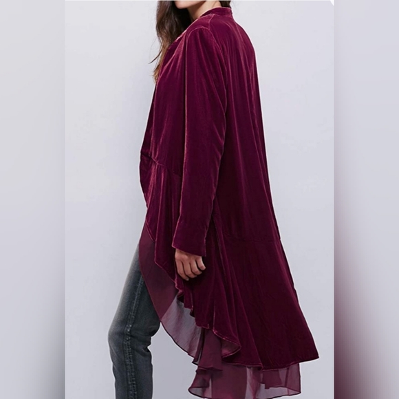 Jackets & Coats | Bohemian Mulberry Ruffled Asymmetric Long Velvet ...